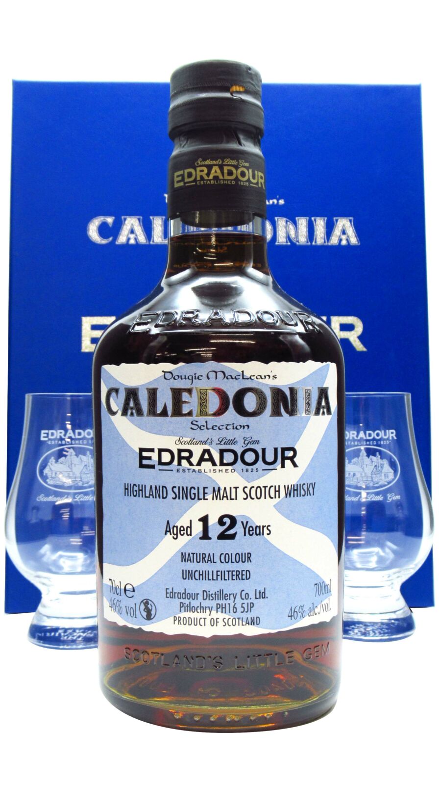 Edradour - Caledonia Single Malt 12 year old Whisky Glass Pack 70cl 46% ...