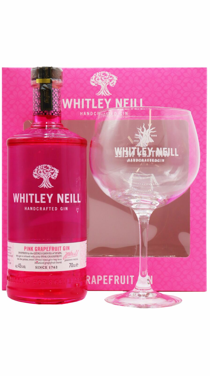 Whitley Neill - Pink Grapefruit Gin 70cl 43% ABV Glass Pack | Hard To ...